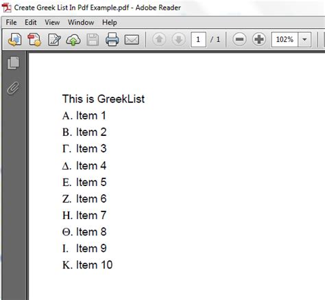 jmse create greek list in pdf in java using itext