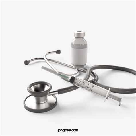 3d 일러스트 건강 의료 용품 스테레오 요소 주사기 바늘 청진기 Png 일러스트 및 Psd 이미지 무료 다운로드