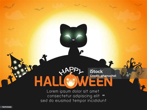 해피 할로윈 포스터 달빛 아래 검은 고양이 할로윈 배너 할로윈 트릭 또는 배경 치료 광고 브로셔 템플릿 인사말 카드 벡터