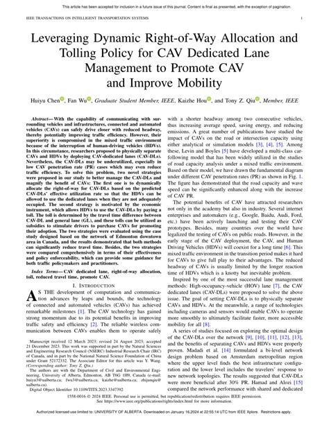 PDF Leveraging Dynamic Right Of Way Allocation And Tolling Policy For CAV Dedicated Lane