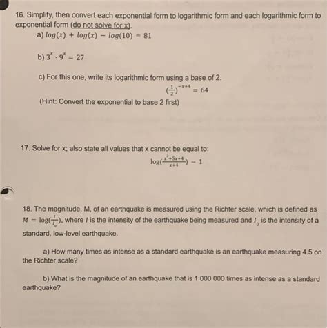 Solved Simplify Then Convert Each Exponential Form To Chegg