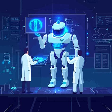 Twoscientistsinlabcoatsstandingdeveloping Robot Premium Ai Generated Vector