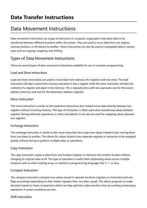 Data Transfer Instructions In Computer Organization Data Transfer