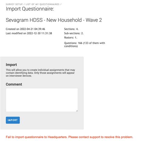 Error Importing Questionnaire From Designer Survey Management