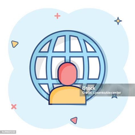 코믹 스타일의 사람들 글로벌 아이콘 흰색 고립 된 배경에 세계 통신 만화 벡터 일러스트 협력 스플래시 효과 비즈니스 개념
