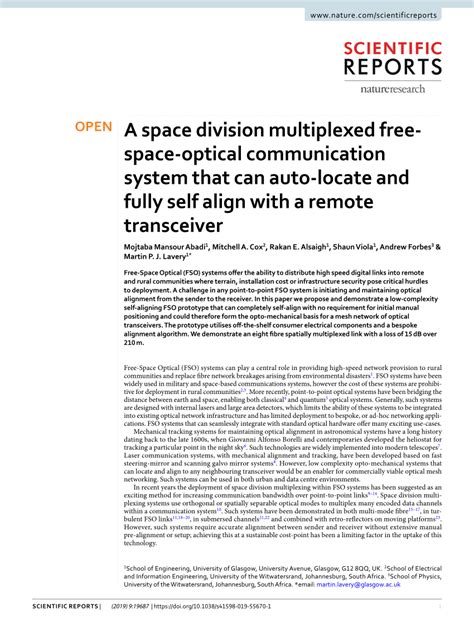 pdf a space division multiplexed free space optical communication