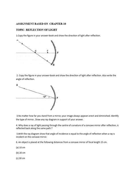 Assignment Based On Reflection Of Light Pdf Mirror Atomic