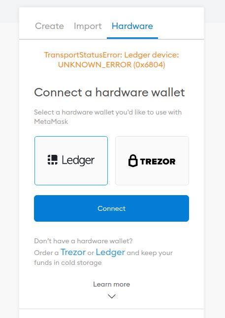 metamask transportstatuserror ledger device unknown error 0x6804
