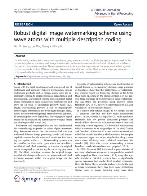 Pdf Robust Digital Image Watermarking Scheme Using Wave Atoms With