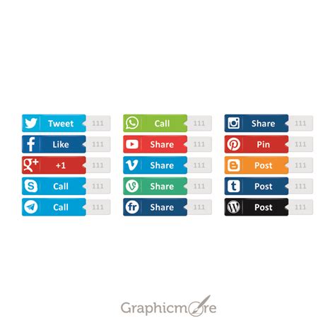 Social Media Buttons Design Free Vector File By Graphicmore