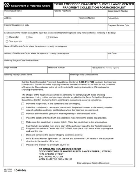 va form 10 0464a toxic embedded surveillance center fragment
