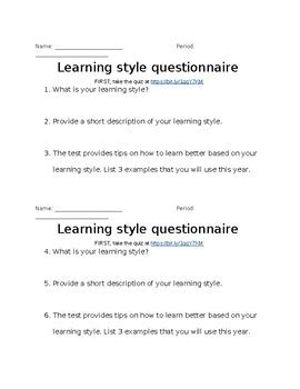Learning Style Quiz By EnglishCatt TPT