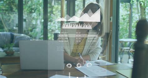 Animation Of Graphs With Loading Circles And Bars Asian Woman