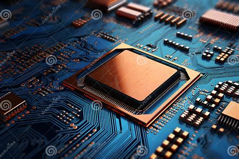 Close Up View Reveals A Central Processing Unit Integrated Onto A Complex Circuit Board Stock