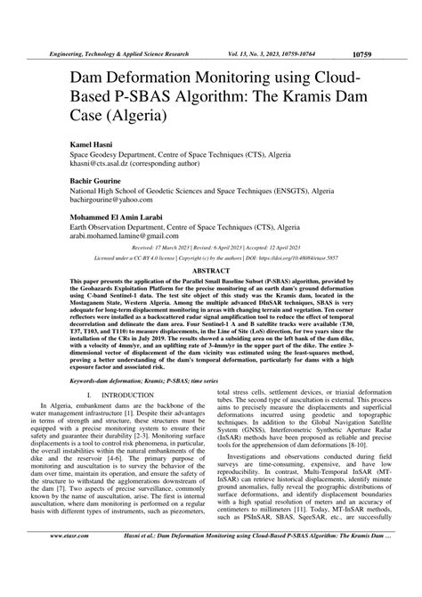 Pdf Dam Deformation Monitoring Using Cloud Based P Sbas Algorithm