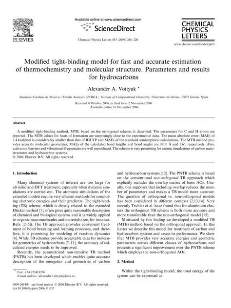 pdf modified tight binding model for fast and accurate estimation of