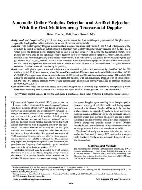 Pdf Automatic Online Embolus Detection And Artifact Rejection With