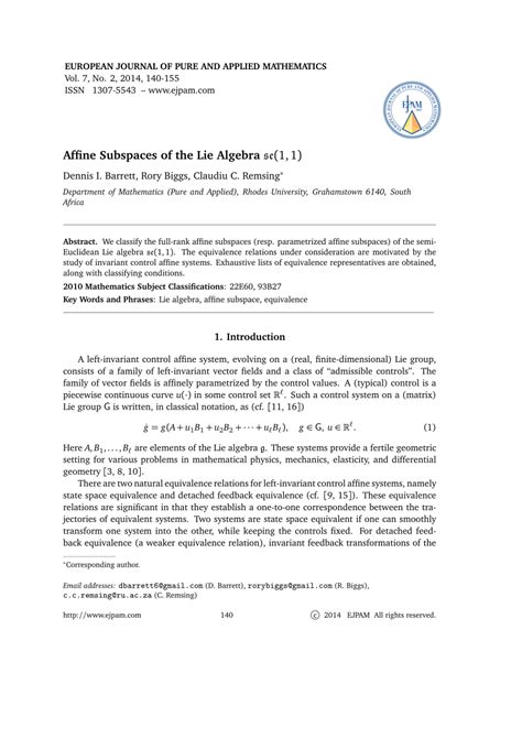 PDF Affine Subspaces Of The Lie Algebra Se