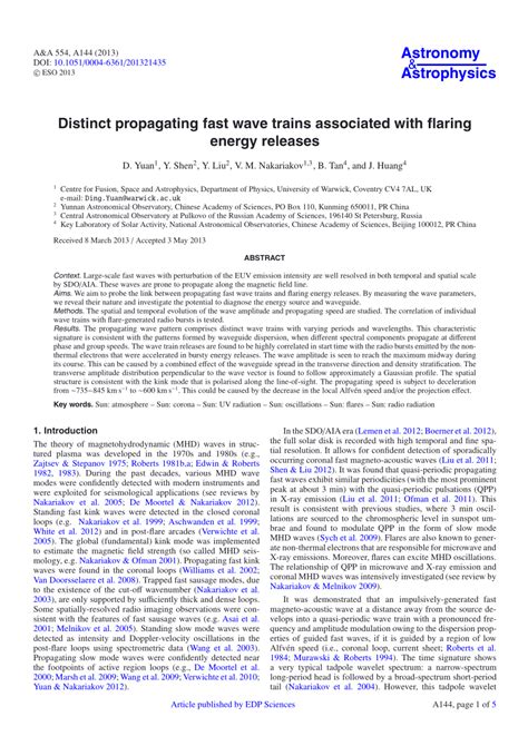 Pdf Distinct Propagating Fast Wave Trains Associated With Flaring Energy Releases