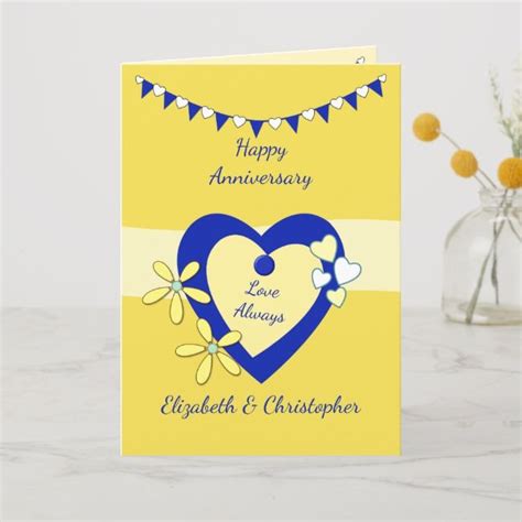 Wedding Anniversary Yellow With Bunting And Hearts Card Zazzle