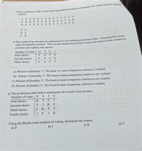 Solved 3 Use A Preference Table For The Following