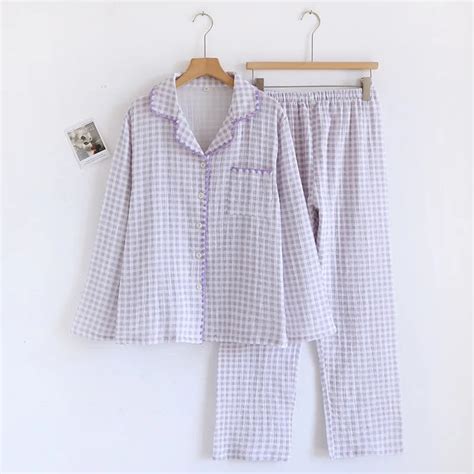 Cotton Gingham Pyjama Set Womens Sleepwear Creative Femininity