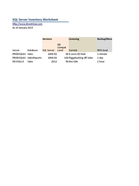 Worksheet Sample Sql Server Inventory Pdf Computing Platforms Microsoft Software