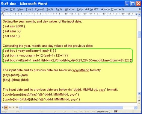 Ms Word Field Formulas Creating Arrays And Computing Dates Using Excel