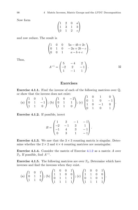 groups matrices and vector spaces 11 90 4 matrix inverses matrix
