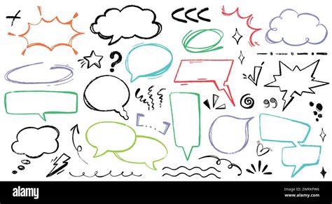 Set Of Hand Drawn Pencil Speech Bubbles Emphasis Punctuation Marks