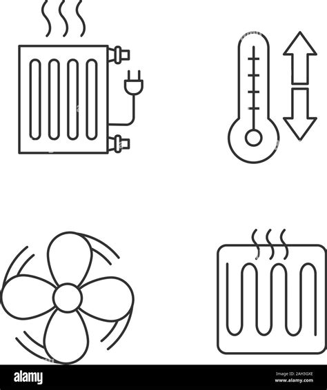 Air Conditioning Linear Icons Set Electric Radiator Climate Control Exhaust Fan Heating