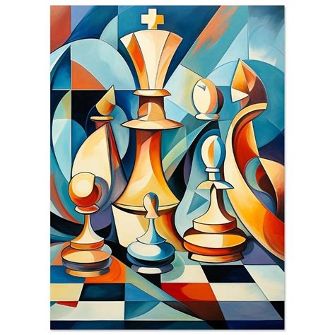 Chess Game Poster Cubist Style Chess Pieces On Chessboard Etsy