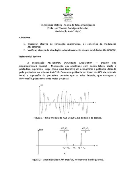 Modulação Am Dsb Sc Download Grátis Pdf Engenharia De Telecomunicações Eletricidade