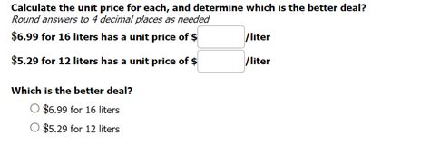 Solved Calculate The Unit Price For Each And Determine Chegg Com