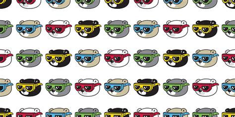 곰 극지 원활한 패턴 선글라스 머리 얼굴 벡터 테디 만화 선물 포장 종이 타일 배경 반복 벽지 낙서 스카프 고립 된 그림 디자인 꿀에 대한 스톡 벡터 아트 및 기타 이미지