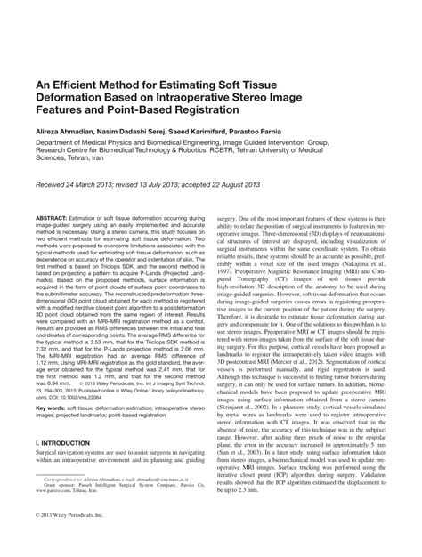 Pdf An Efficient Method For Estimating Soft Tissue Deformation Based On Intraoperative Stereo