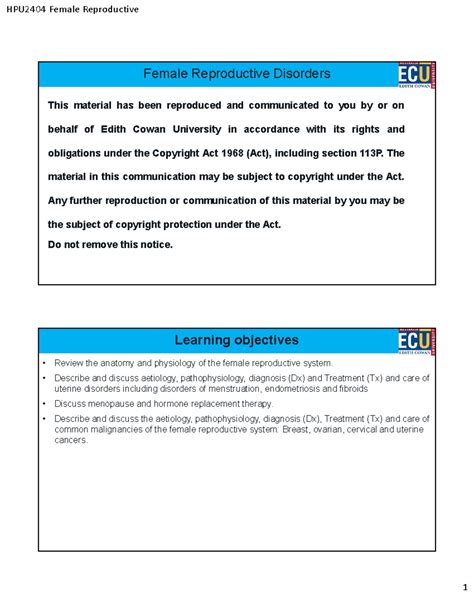 Hpu2404 Female Reproductive Disorders Lecture Notes 2 Slides This Material Has Been Reproduced