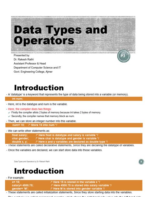 P3 Data Types And Operators Pdf Integer Computer Science