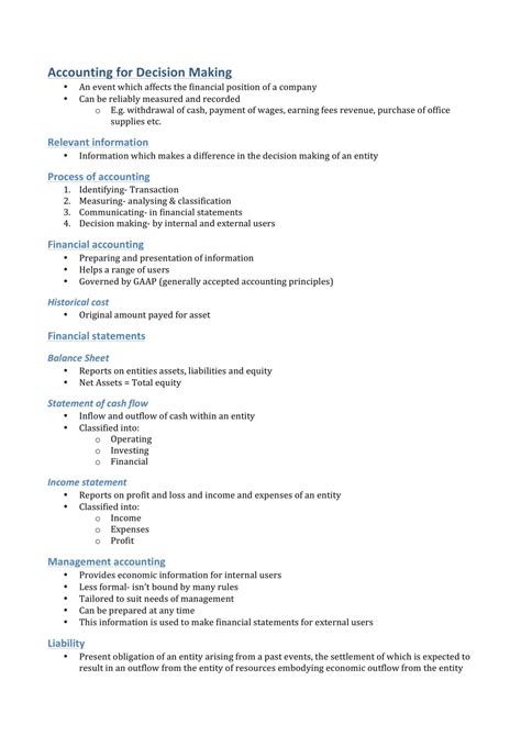 Complete Accounting For Decision Making Notes Accg106 Accounting For Business Decision
