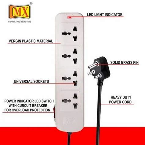 Mx 3425 4 Way Outlet Universal Socket Power Strip Surge Protector 3