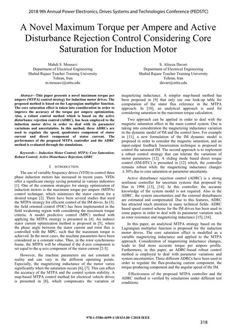 Pdf A Novel Maximum Torque Per Ampere And Active Disturbance
