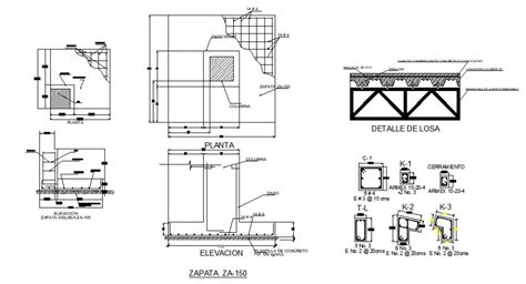 Pad Footing Detail 2d View Cad Construction Block Layout Autocad File