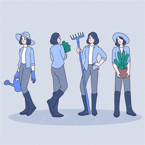 농부 캐릭터 만화 일러스트 세트 프리미엄 벡터