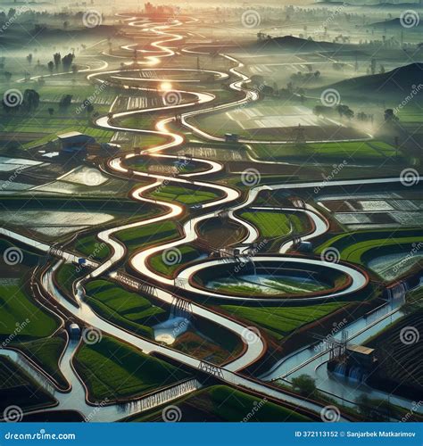 Irrigation Channels Merging Irrigation Channels Merging To Dis Royalty Free Stock Image