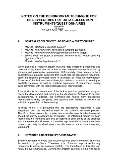 Pdf Notes On The Dendrogram Technique For The Development Of Data