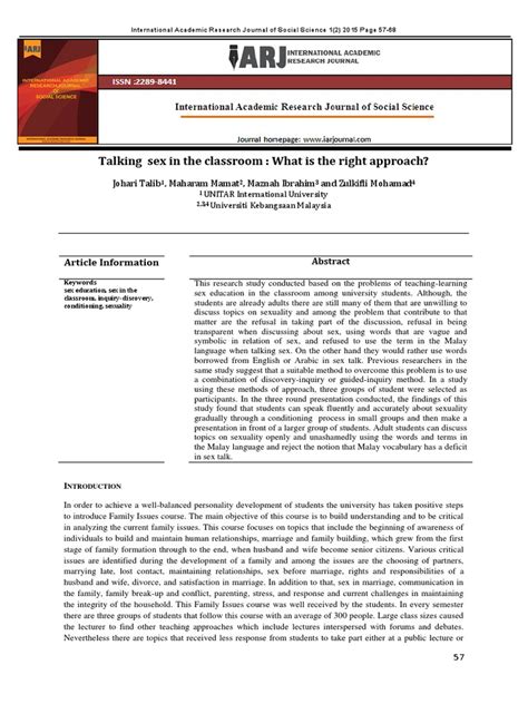 Talking Sex In The Classroom What Is The Right Approach Pdf