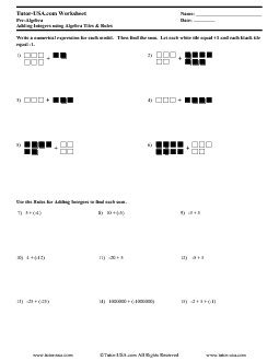 Worksheet Algebra Tiles Adding Integers Using Algebra Tiles Models Rules Pre Algebra