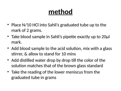 Haemoglobin Estimation Pathology Practical Ppt