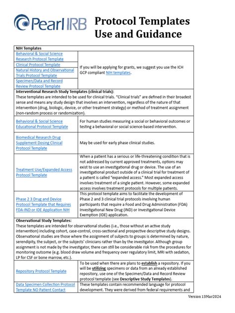 protocol templates use guidance pdf