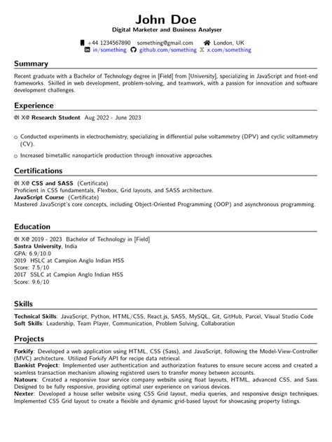 Modern Simple Ats Friendly Latex Cv Pdf